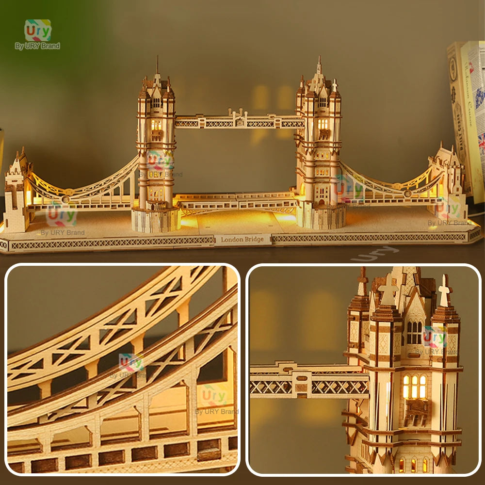 London Tower Bridge Model Kit – Handcrafted Wooden Landmark with LED L