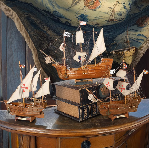 Santa Maria, Pinta & Niña Model Ship Set – Handcrafted Columbus Voyage
